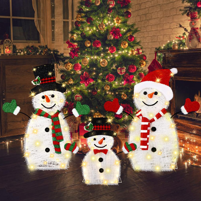 Ophelia Co. 30.3 Lighted Christmas Yard Decoration 3pcs Light Up Snowman Family Christmas Winter Outdoor Decorations Sign Waterproof for Xmas Holiday Garden